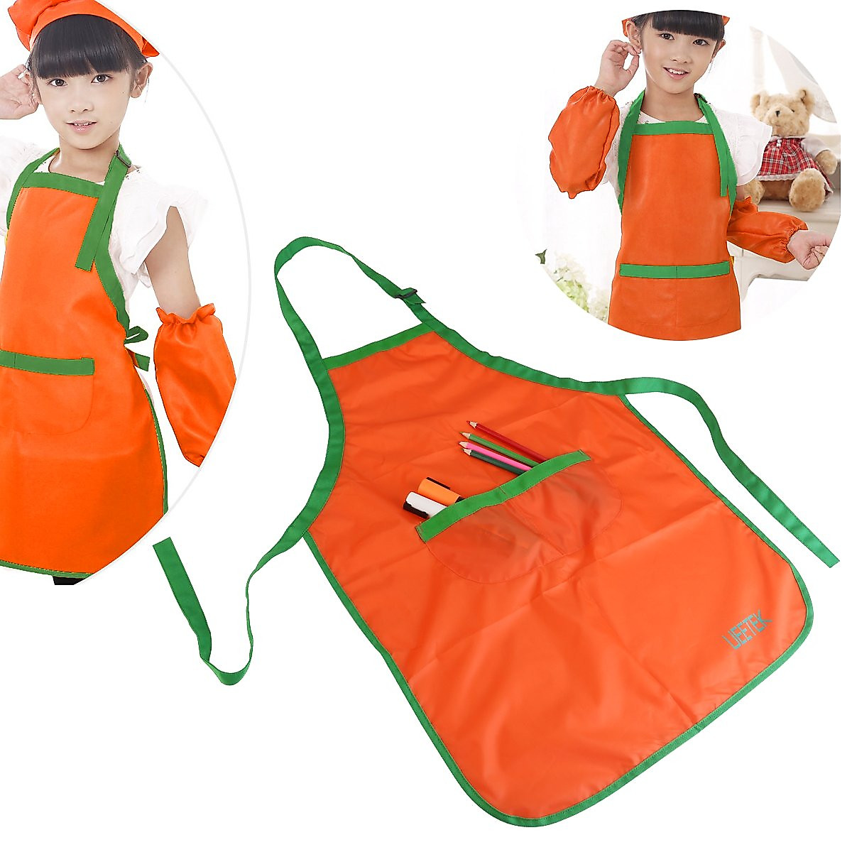 UEETEK Children Kids Waterproof Art Craft Smock Apron for DIY Painting Drawing with Sleevelet(Orange)