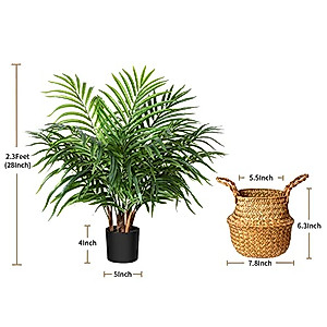 MOSADE Artificial Palm Tree 28" Fake Potted Areca Palm Plant with Handmade Seagrass Basket, Perfect Faux Tree Home Décor for Indoor Outdoor Office Porch Balcony Bedroom Bathroom Gift