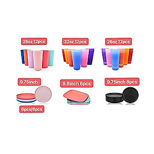 Unbreakable 26-ounce Plastic Tumbler Drinking Glasses, Set of 12 Multicolor - Dishwasher safe, BPA Free