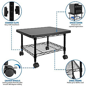 Mount-It! Under Desk Printer Stand with Wheels | Mobile Printer and Fax Cart with Storage Shelf for Office and Home Use, 2 Tiers (Black)