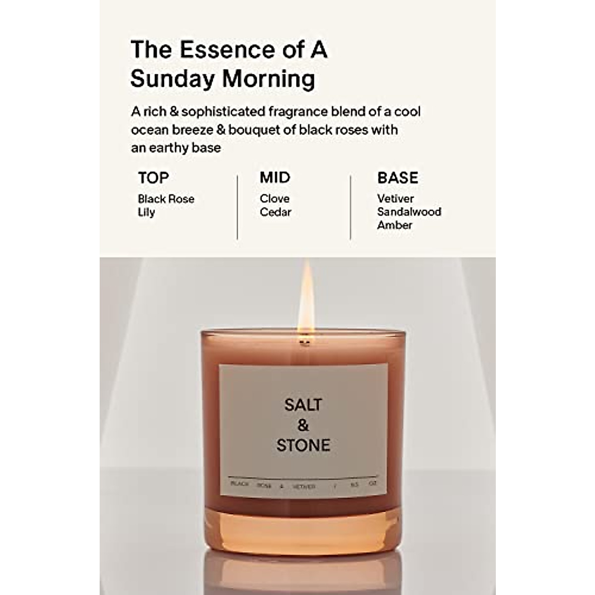 SALT & STONE Black Rose & Vetiver Scented Candle | Hand-Poured, Aromatic & Fragrant | Made with Natural Coconut & Soy Blend Wax | 100% Cotton Wick | Long-Lasting 50 Hour Burn Time (8.5 oz)