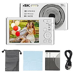 Digital Camera, Compact Camera 16X Digital Zoom Rechargeable Lithium Ion Battery for Beginners (Silver)