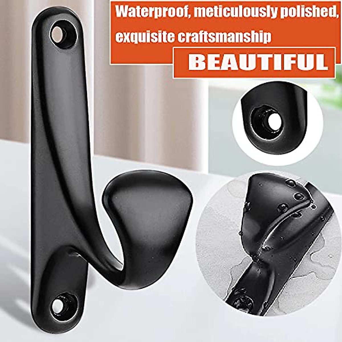 Exxacttorch 4 Pack Single Prong Wall Mounted Hat Towel Bag Hanger, Decorative Art Coat Hooks with Deep Curve, Solid Zinc Alloy Wall Hooks Holder for Keys, Umbrella, Matte Black