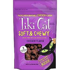 Tiki Cat Soft & Chewy Treats, Chicken Flavor, 3 Calories Per Treat with Grain-Free and No Added Gluten, 6 oz Pouch (Pack of 1)