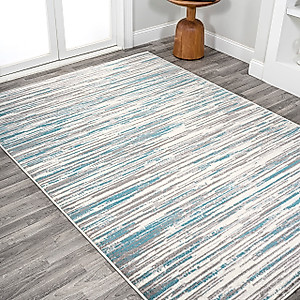 JONATHAN Y LUX106A-3 Speer Abstract Linear Stripe Indoor Area -Rug, Contemporary, Rustic, Coastal Easy -Cleaning,Bedroom,Kitchen,Living Room,Non Shedding, Gray/Blue, 3 X 5