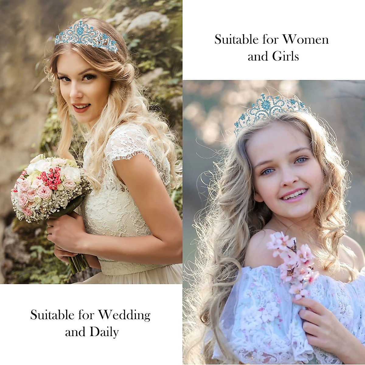 Didder Blue Opal Tiara Crowns for Women Girls, Princess Crown with Combs Tiaras for Women Girls Wedding Crowns for Brides Headband Prom Birthday Gift Halloween Costumes Hair Accessories