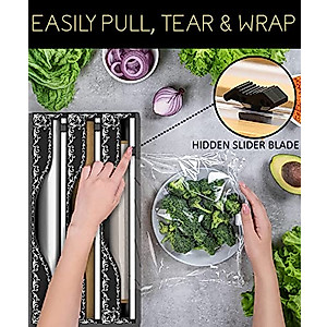 Extra Long Foil and Plastic Wrap Organizer for 15" Rolls, 3 in 1 Plastic Wrap Dispenser with Cutter, Aluminum Foil Organization And Storage, Parchment, Wax Paper Dispenser for Drawer