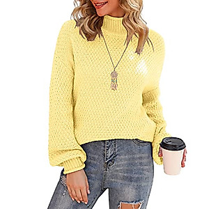 Jouica Women's Winter Long Batwing Sleeve Sweaters Turtle Neck Casual Comfy Pullover Jumpers Tops,RF Yellow,Small