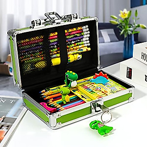 JYPS Dinosaur Pencil Box for Boys Girls Kids, Lock Box for School with Portable Handle and Dinosaur Keychain,Green Pencil Case, Cute Dinosaur School Supplies, Back to School Gifts for Kids