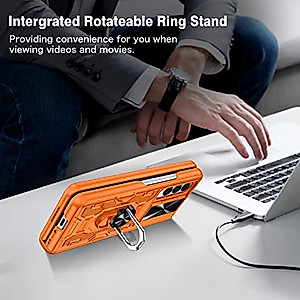 VEGO for Samsung Galaxy Z Fold 3 Case with Stand, Slide Camera Cover & Screen Protector & 360°Ring Magnetic Kickstand Military Grade Heavy Duty Protective Case for Galaxy Z Fold 3- Orange