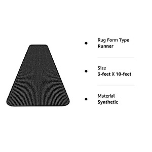 House, Home and More Indoor Outdoor Double-Ribbed Carpet Runner with Skid-Resistant Rubber Backing - Smokey Black - 3 Feet x 10 Feet