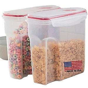 Cereal Containers Storage Dispenser Extra Large 1.5 Gallon (192 Oz) Keeps Fresh Cereal Airtight Lid Plastic, Dog or Cat Food Containers Family-Size Cereal Keeper, Dishwasher Safe - Made In USA - 2 Pack