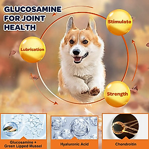 Glucosamine for Dogs, Joint Supplement for Dogs, Chondroitin, Omega-3, MSM, Hemp, Turmeric for Pain Relief, Dog Joint Supplement with Calcium for Bone Health, 120 Chicken Flavored Crunchy Chews
