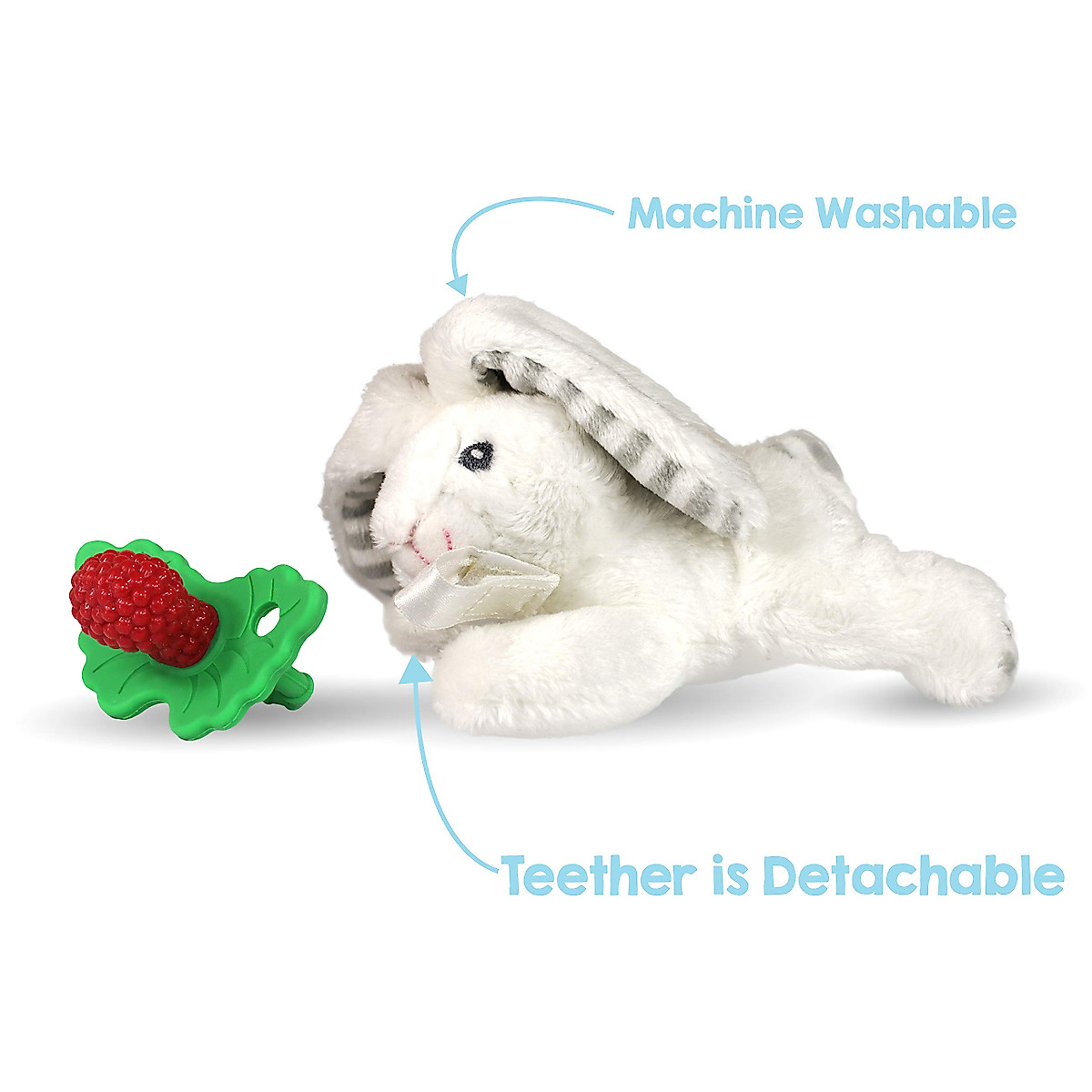 RAZBABY Razbuddy Razberry Teether/Pacifier Holder w/Removable Baby Teether Toy - 0M+ - Bpa Free - Bunny