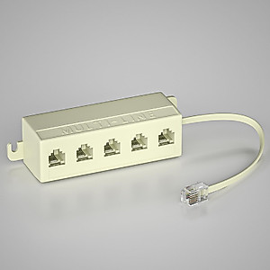 Goupchn Five Way Telephone Splitter RJ11 6P4C Male to 5 Female Outlet Ports Sockets Phone Line Splitter Adapter for Telephone, Landline, Fax Ivory