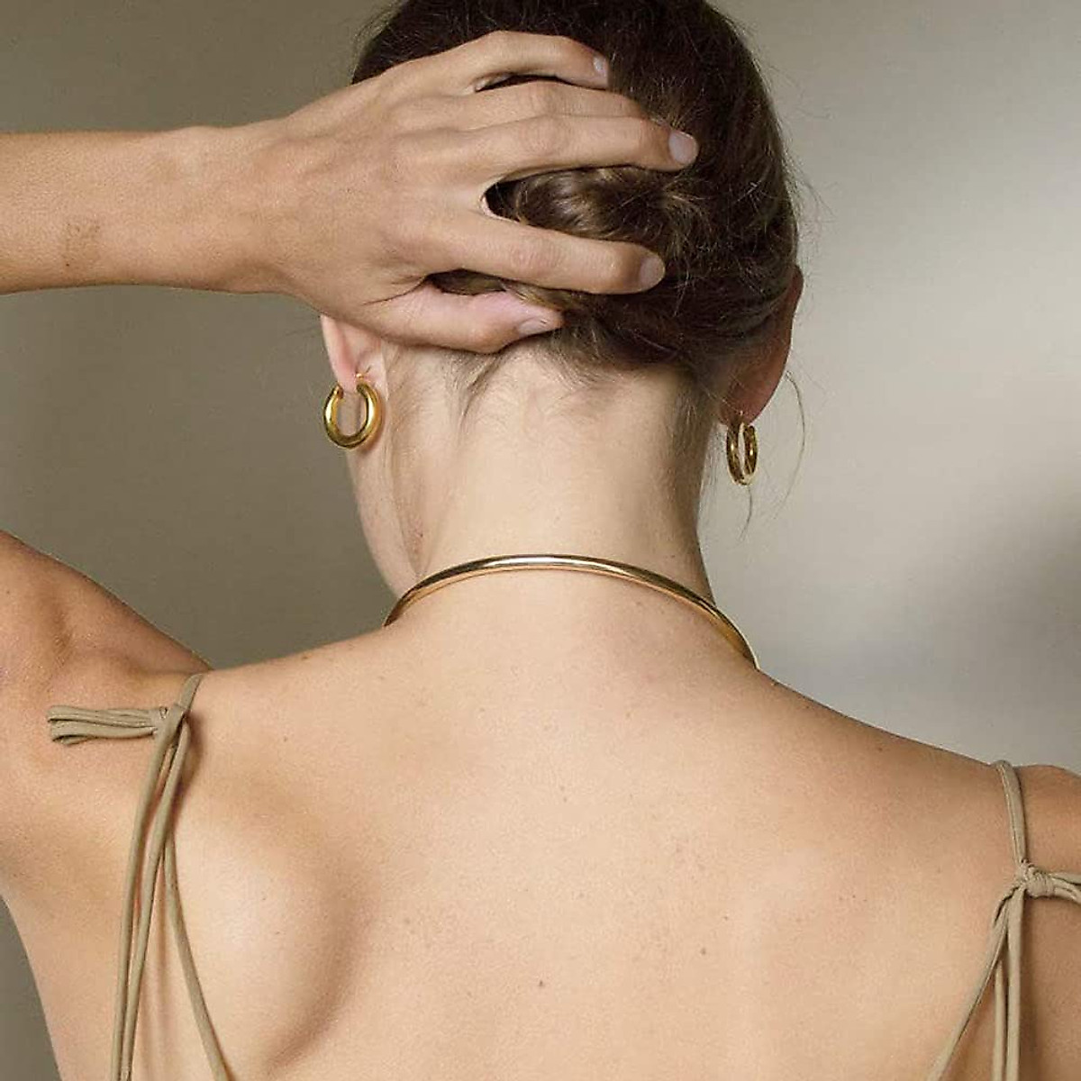 Chunky Gold Hoop Earrings 14K Gold Plated 925 Sterling Silver Post Thick Tube Hoops for Women And Girls(5-50Yellow)