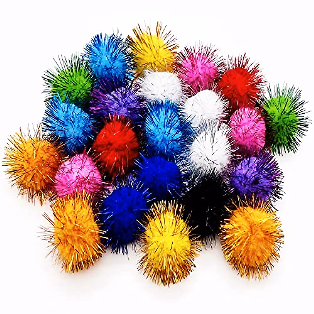 MYYZMY 24 Pcs Cat Balls Toys, 1.8 Inch Sparkle Balls, Tinsel Glitter Pom Pom Balls Cat's Favorite Toys, Random Color