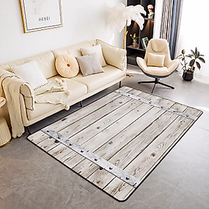 Village Wooden Area Rug 3'x5' for Bedside,Vintage Plank Wooden Stripe Non Slip Decorative Rug for Living Room Home Decor,Farmhouse Style Old Barn Door Indoor Floor Mat for Kids Teens Adult