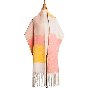 Wander Agio Winter Warm Scarf for Women Long Shawl Large Scarves Cold Weather Thick Blanket Scarfs Color Matching Yellow Pink 9