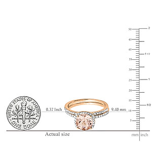 Dazzlingrock Collection 10K 6 MM Round Morganite & White Diamond Bridal Halo Engagement Ring Set, Rose Gold, Size 7
