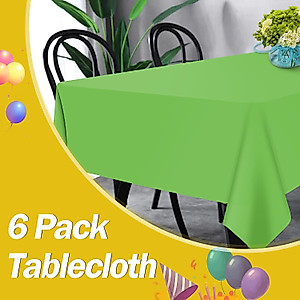 tujol Lime Green 6 Pack Plastic Table Cloth 54" x 108", Disposable Tablecloths Rectangle Table Cover, Plastic Table Cloths for Parties