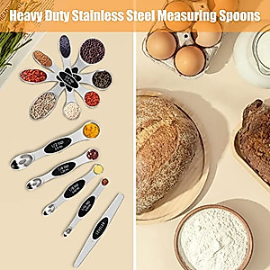 [9 Pack] Magnetic Measuring Spoons Set Dual Sided Measuring Scoop with Leveler Stainless Steel Measuring Spoons Kitchen Utensils Gadgets for Dry or Liquid Food