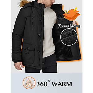 WenVen Men's Winter Coat Bubble Parka Jacket with Fur Removable Hood (Black, L)