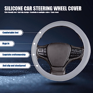 ZKFAR 1 PC Car D Shape Round Steering Wheel Cover, Universal 15In Silicone Steering Wheel Cover, Non-Slip Breathable Steering Wheel Protector, Unisex Car Interior Accessories (Gray)