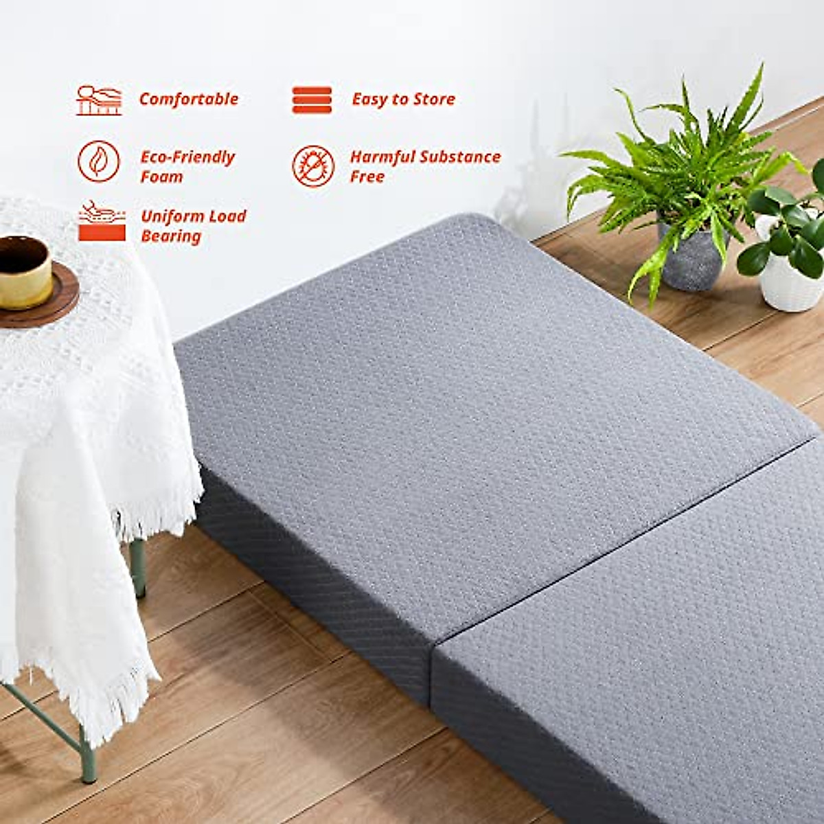 PrimaSleep 4 Inch Tri-Folding Topper, Single, Guest Bed, Sleepover, Dorm Room Bed, Floor Mat, Camping, Easy to Carry (Gray),