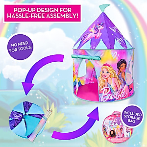 Barbie Pop Up Castle - Dreamtopia Pink Princess Play Tent for Kids | Folds Into Carrying Case - Sunny Days Entertainment