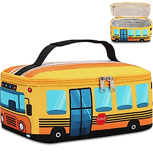 LEDAOU Lunch Box Kids Boys Girls Cute Insulated Lunch Box Reusable Lunch Bag Meals Tote Lunchbox for School Picnic Travel (Bus Yellow)