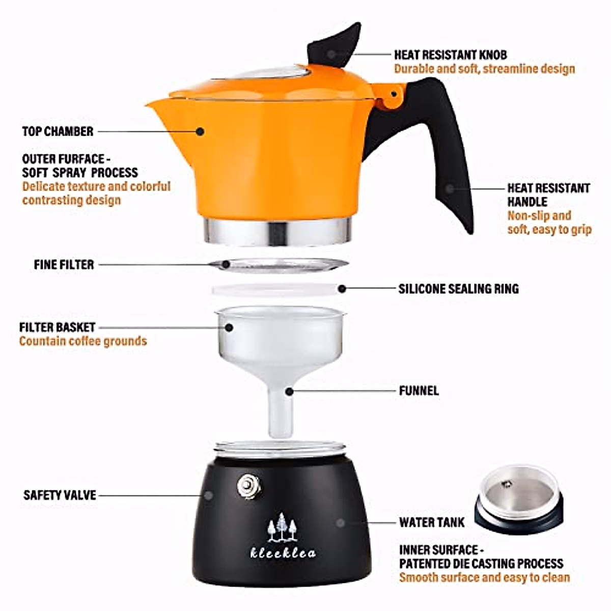 kleeklea Stovetop Espresso Maker, Premium Aluminum Moka Pot 3 Espresso Cups, Percolator Coffee Pot, Cuban Coffee Maker Italian Coffee Maker Greca Coffee Maker Camping Coffee Pot