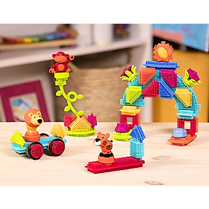 Battat- Bristle Blocks- STEM Interlocking Building Blocks- 58 pc Playset- Reusable Storage Bucket- Developmental Toys for Toddlers & Kids- Jungle Adventure- 2 Years +