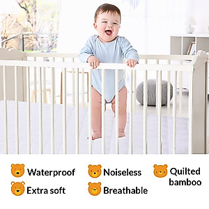 Mini Crib Mattress Protector 100% Waterproof, Noiseless – Viscose Made from Quilted Ultra Soft White Terry Fitted Sheet Style (27”X39”)
