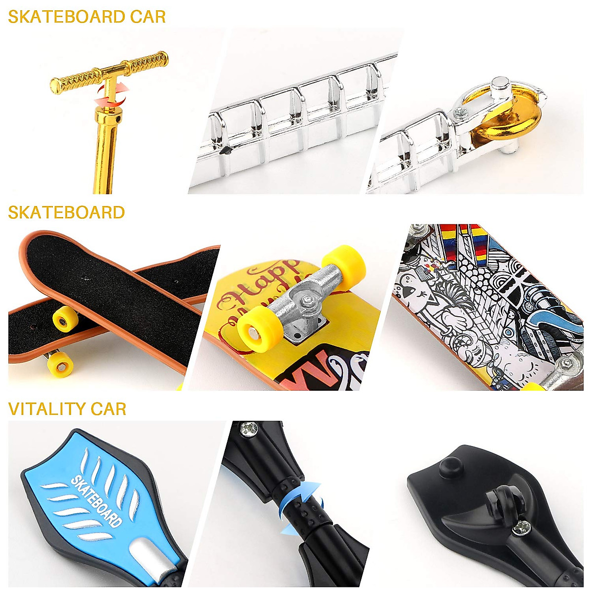 Mini Bike Finger Bike Finger Skateboard Set,Excellent Functional Miniature Toys Mini Extreme Sports Finger Bicycle Skateboard Cool Boy Toy Creative Game Toy Set Collections Cake Decoration (4PCS)