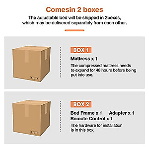 KOMFOTT Adjustable Bed with Transformable Cutting Mattress, Electric Adjustable Bed with Remote Control, Independent Head & Foot Adjustment, LED Light & USB Ports, Mattress with CertiPUR-US Certified