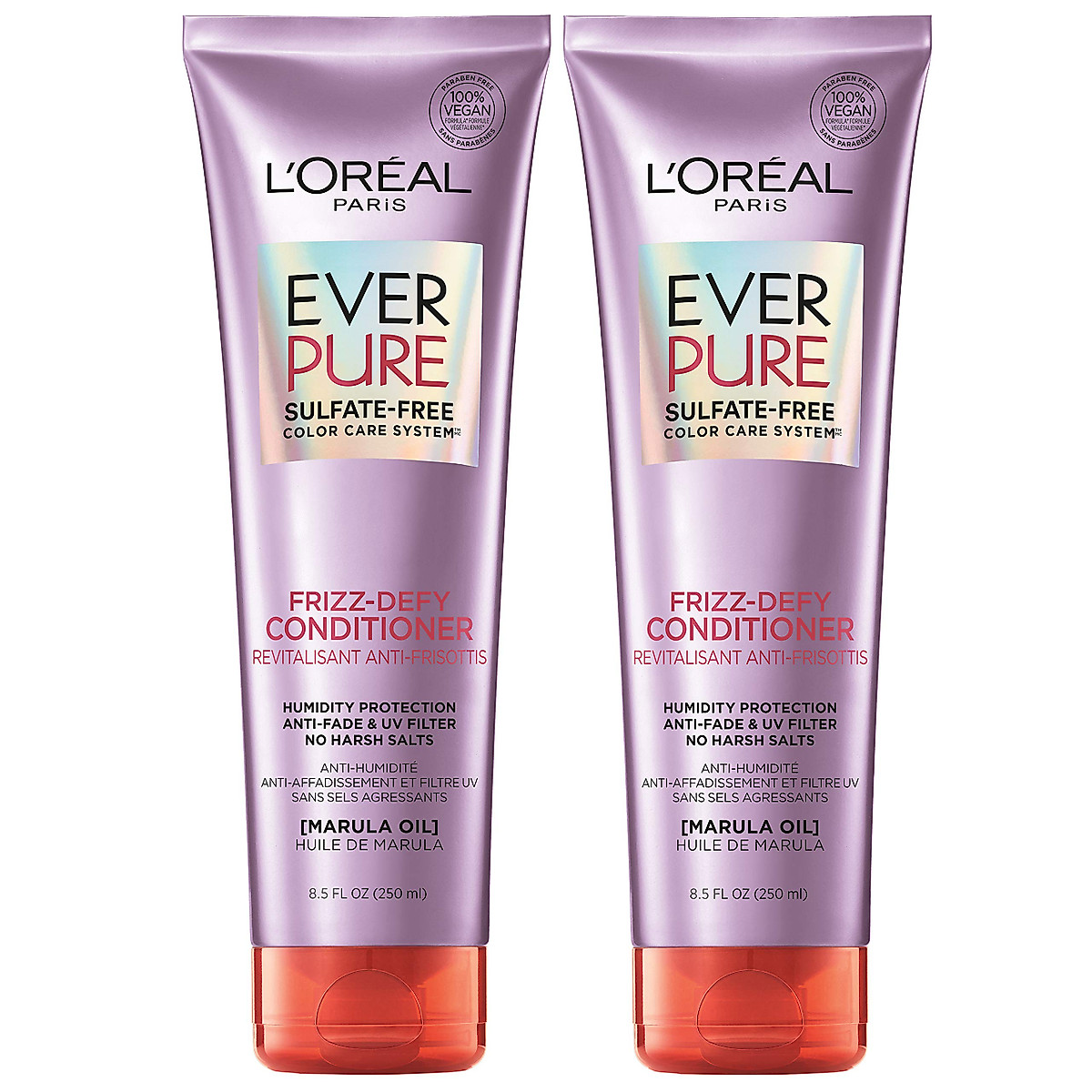 L'Oreal Paris Hair Care EverPure Sulfate Free Frizz Defy Conditioner, with Marula Oil, 2 Count (8.5 Fl; Oz each) (Packaging May Vary)