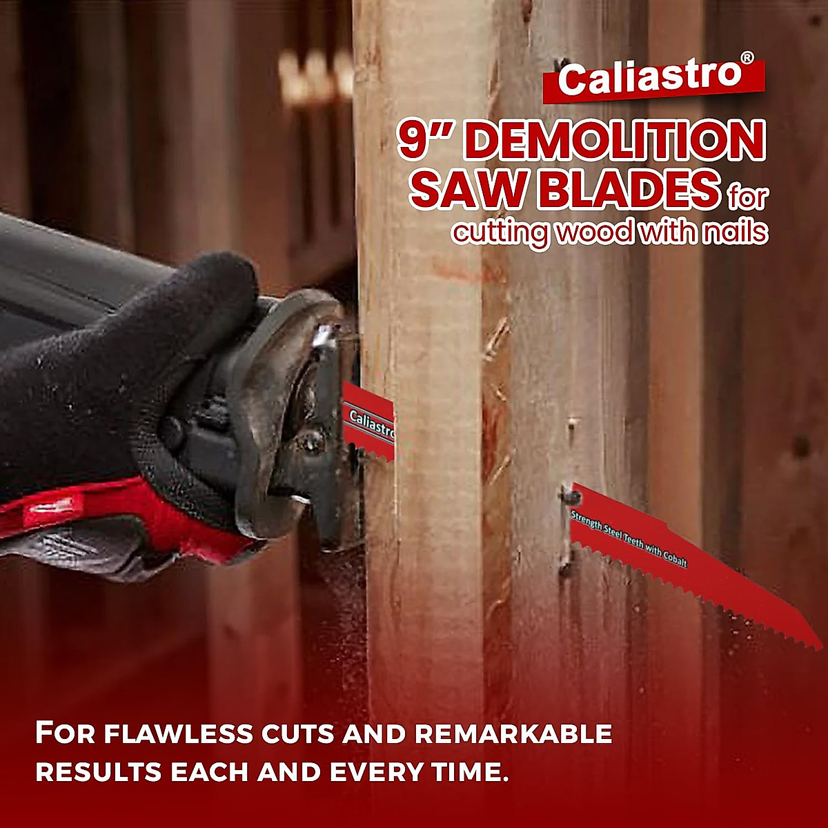9-Inch Wood with Nails Demolition Reciprocating Saw Blades Made of Long Lasting Bi-Metal with Cobalt Teeth for Reciprocating/Sawzall Saws - 5 Pack - Caliastro