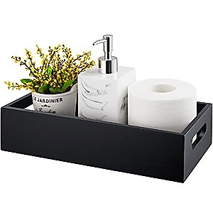ALELION Black Bathroom Basket - Wooden Toilet Tank Paper Basket with Handle for Organizing - Back of Toilet Storage Organizer for Bathroom Tank Topper Counter - Black Bathroom Decor Box
