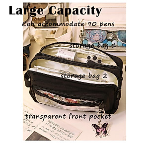 MILLEVIBE ITA Pencil Pouch Anime Display Pen Case Stationery Bag with Clear Insert & Stickers for Teens College Students (Black)