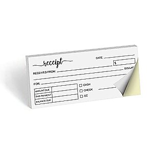 321Done Receipt Book, 2.75x6 Pocket Size 2-Part Carbonless, Made in USA, Cute Handheld Duplicate Copy Order Form for Craft Boutique Business (50 Sets) White/Yellow