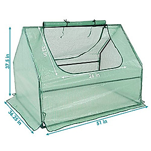 Sunnydaze Mini Greenhouse with 2 Zippered Side Doors - Steel Tube Frame with PE Panels - Outdoor Portable Greenhouse Tent - Fits Over Planter or Garden Bed - Green - 4 x 3 Feet