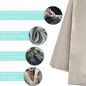 GORGECRAFT 514 * 1106mm Emf Protection Fabric Faraday Fabric Polyester EMI Rf & RFID Shielding Copper Fabric Faraday Cage Protection DIY Enclosure Wireless Shield for WiFi Cell RFID Protection