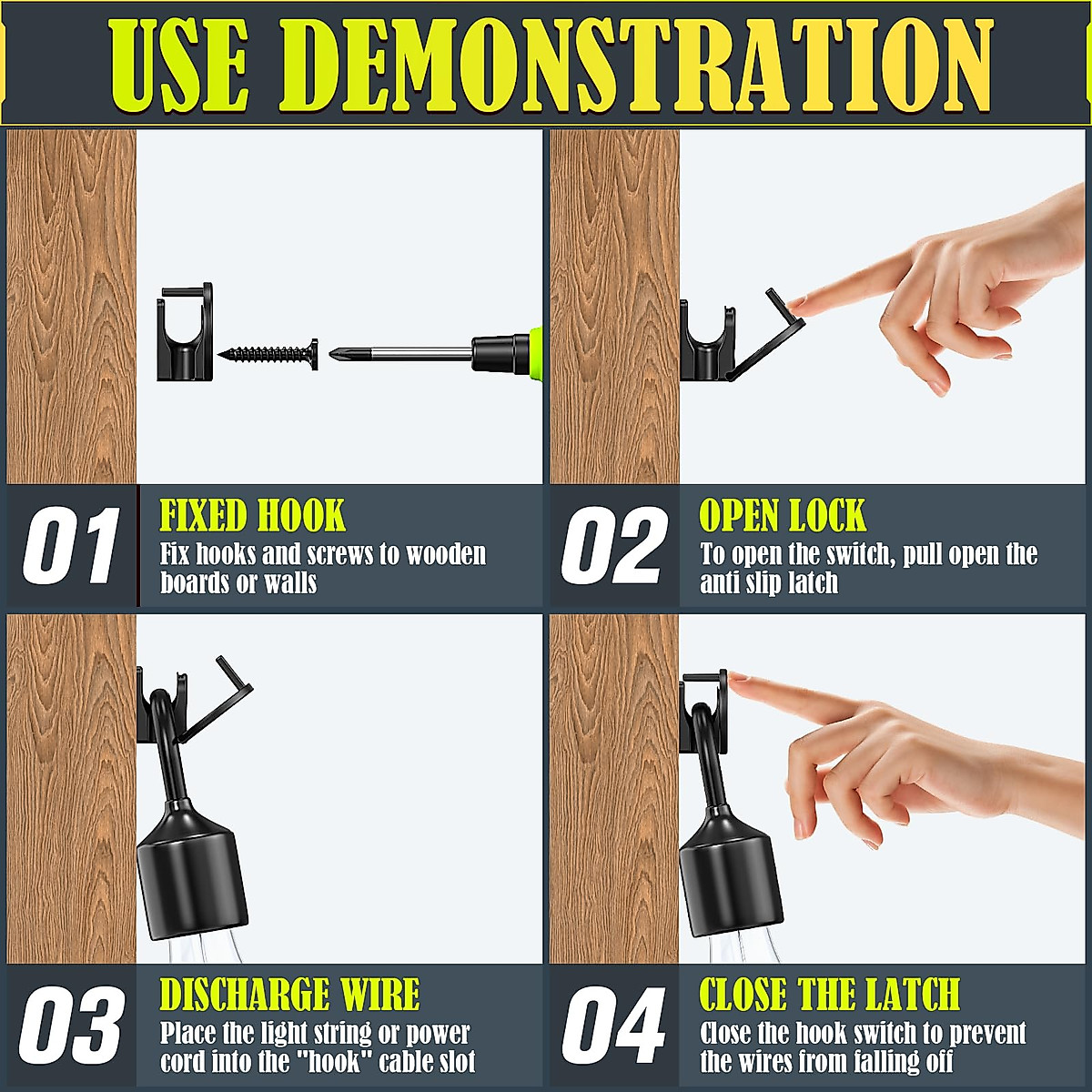 Lewufe Outdoor String Lights Hangers, Christmas Light Clips, Lights Hanger Hooks for Hanging Christmas Light, Fairy Lights, Outdoor Patio Lights, 30 Pack, Black