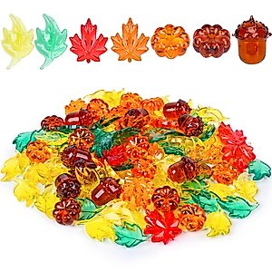 DomeStar 120PCS Thanksgiving Acrylic Pumpkin Fall Decorations, Vase Filler Gems Acrylic Leaves Acorns Maple Leaves for Home Decoration