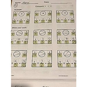 Channie’s One Page A Day Workbook, Beginner Single Digit Fraction Math Practice Worksheets, 50 Pages Front & Back, 25 Sheets, Grades 3rd, 4th, and 5th, Size 8.5” x 11” Summer School, Summer Bridge