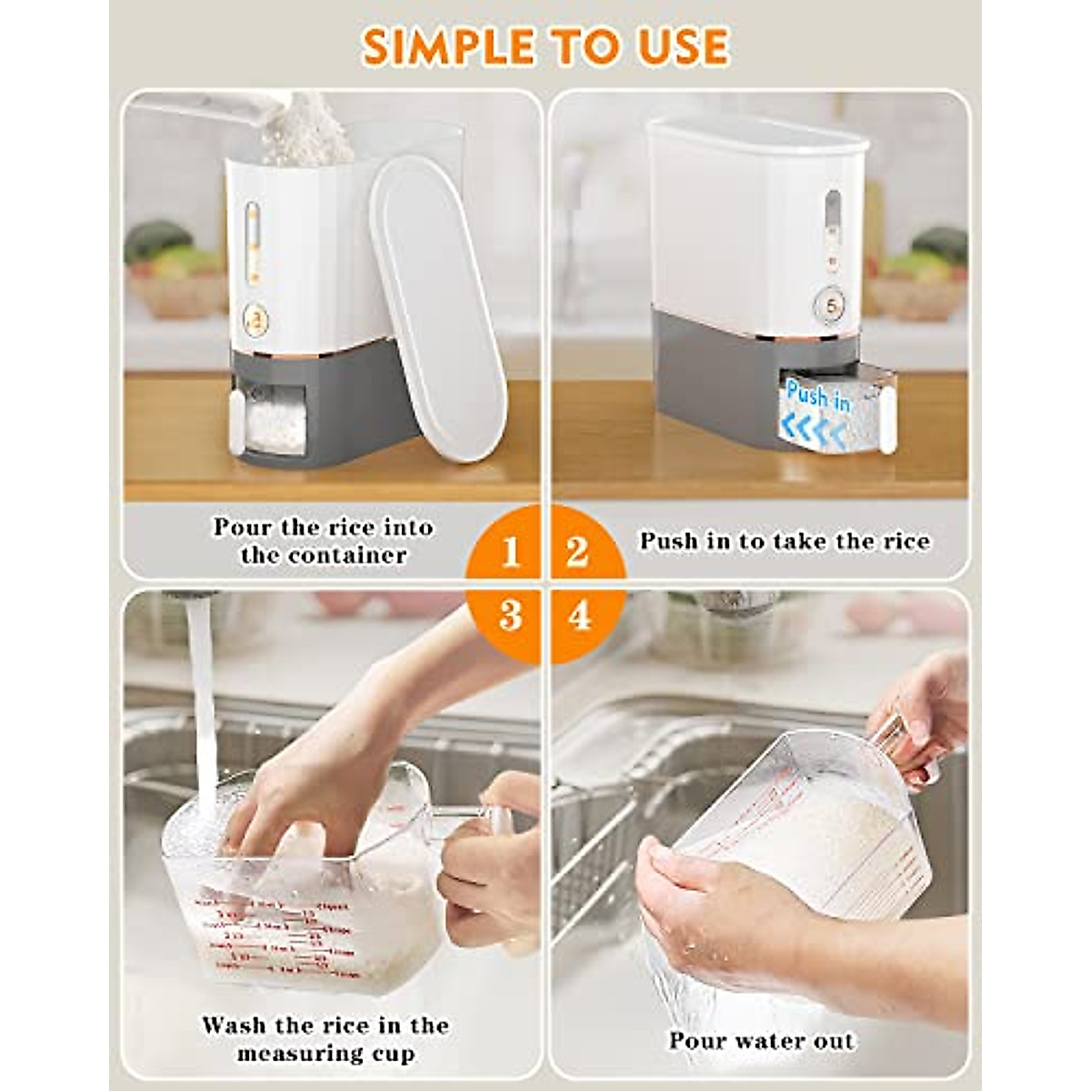 VenDotbi 26.5 Lbs Rice Dispenser, Rice Container with Measuring Cup, Large Capacity Food Storage Container with Lid, Food Dispenser Kitchen Organization for Home Kitchen Pantry Rice Soybean Corn