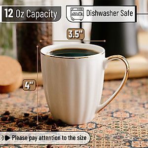 BTaT- White Coffee Mugs, Set of 6, 12oz, White Porcelain with Gold Trim Coffee Mug Set, Hot Chocolate Mugs, Ceramic Mugs, Large Mugs for Coffee, Set of Mugs, Hot Cocoa Mugs