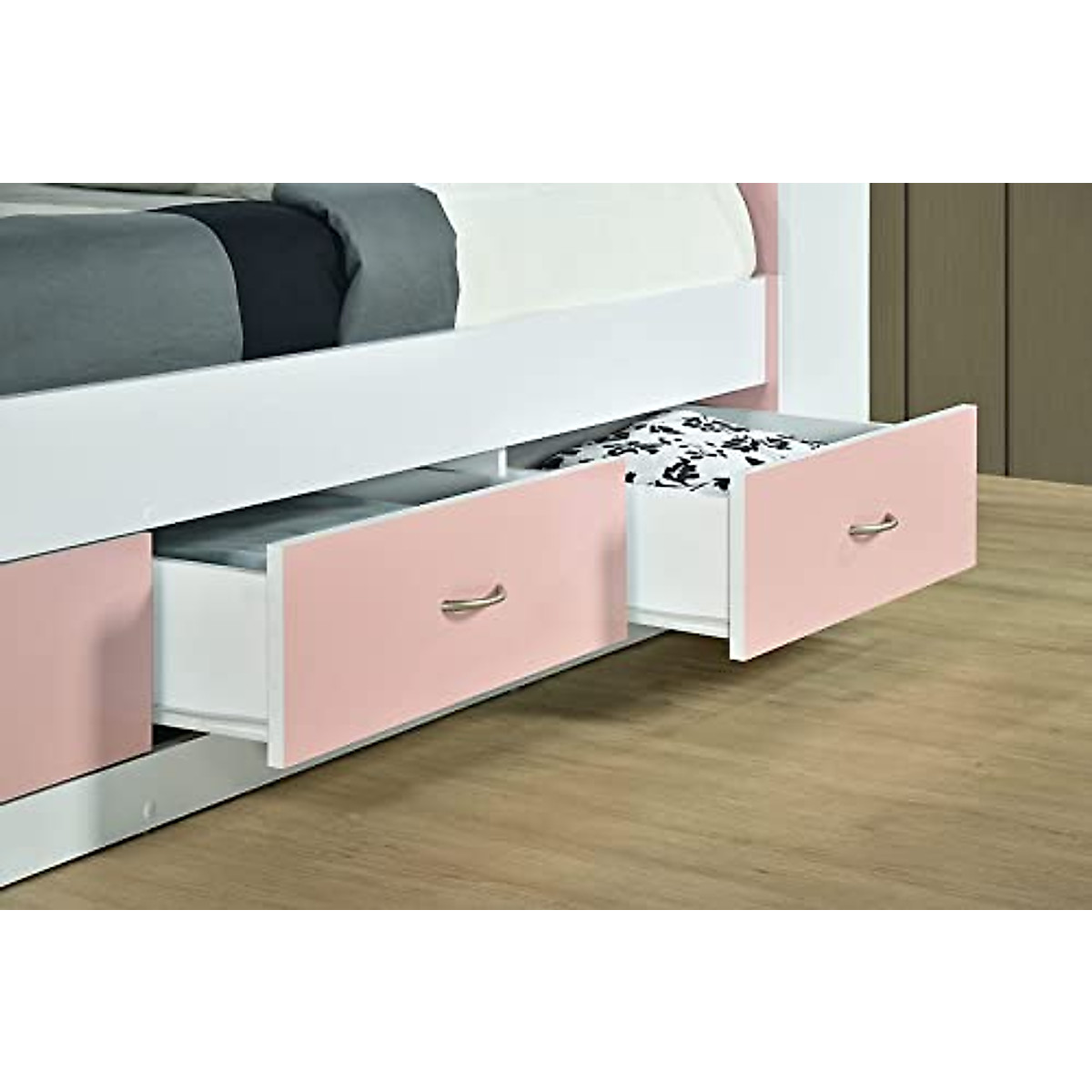 Hodedah Twin-Size Captain Bed with 3-Drawers and Headboard in Pink