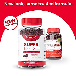 humanN SuperBeets Heart Gummies - Beet Gummy with Energy Support, Grape Seed Extract & Beetroot Powder, Sugar Free - Pomegranate Berry Flavor, 60 Count